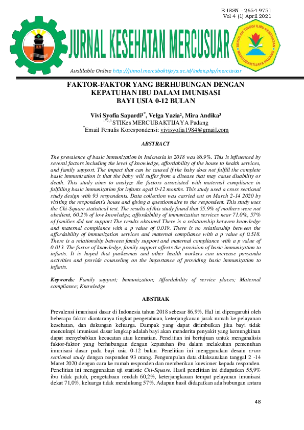 (PDF) Faktor-Faktor Yang Berhubungan Dengan Kepatuhan Ibu Dalam Melakukan Pemenuhan Imunisasi ...