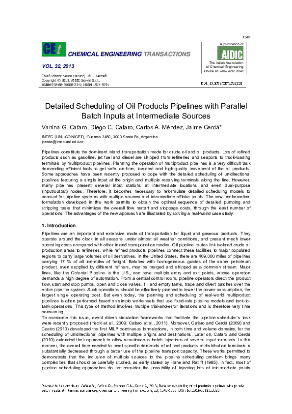 Pdf Detailed Scheduling Of Oil Products Pipelines With Parallel Batch Inputs At Intermediate 