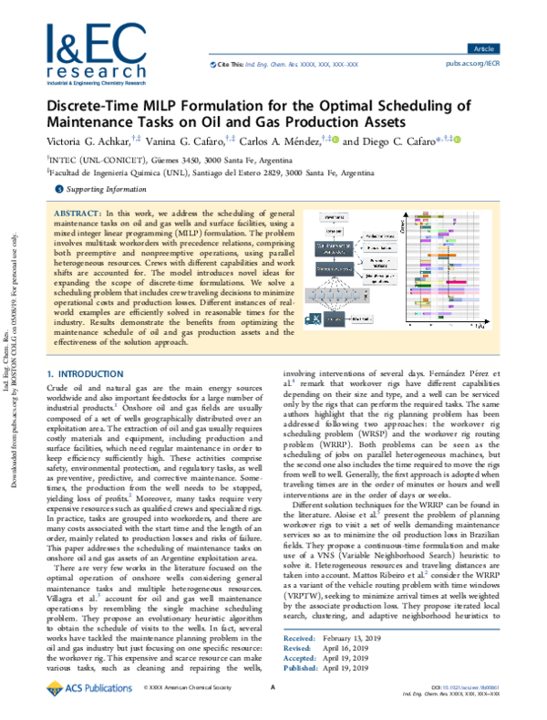 (PDF) Discrete-Time MILP Formulation for the Optimal Scheduling of Maintenance Tasks on Oil and ...