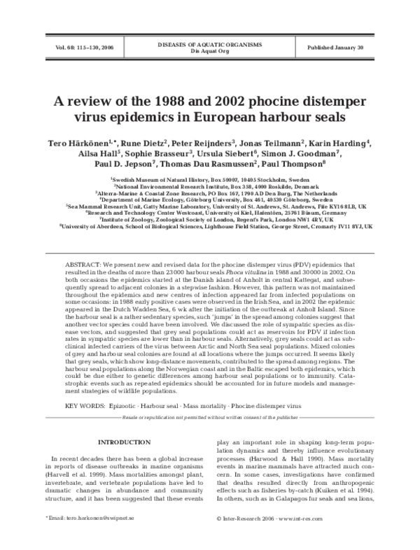(PDF) The 1988 and 2002 phocine distemper virus epidemics in European ...