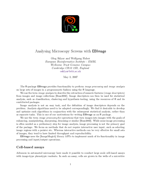 (PDF) Analysing Microscopy Screens with EBImage