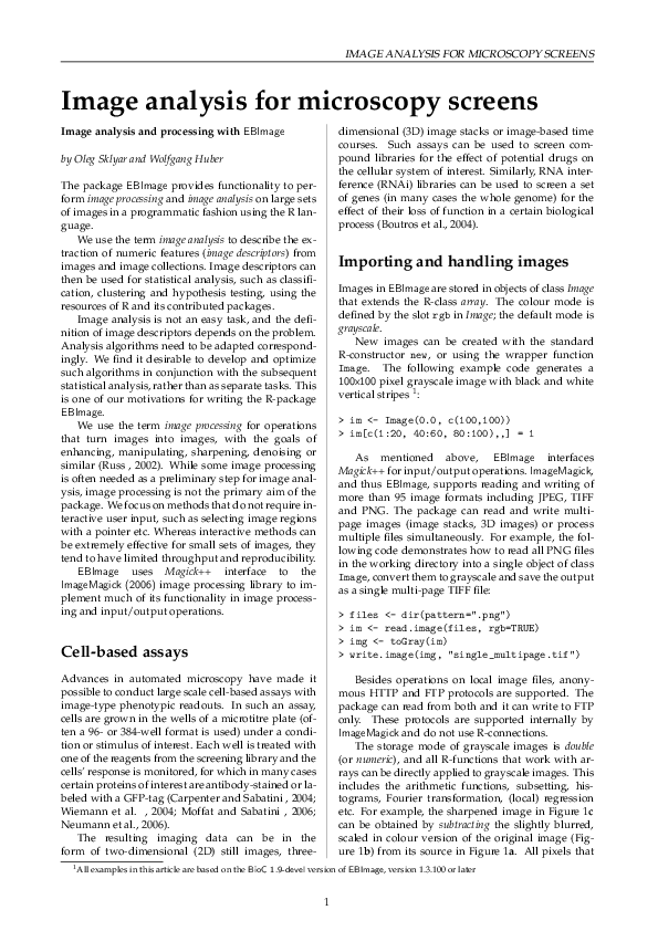(PDF) Image analysis for microscopy screens Image analysis and ...