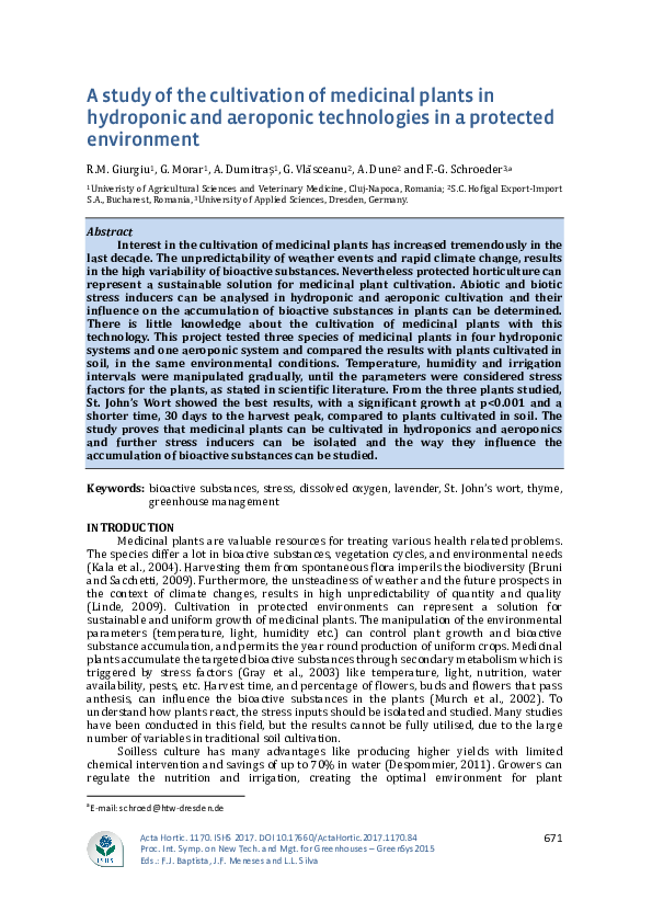 (PDF) A study of the cultivation of medicinal plants in hydroponic and ...