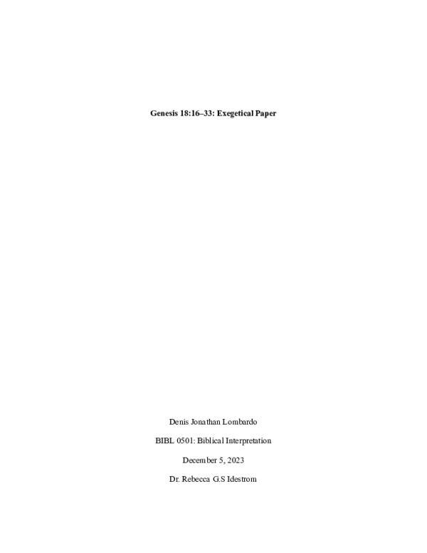 (PDF) Genesis 18:16-33: Exegetical Research Paper