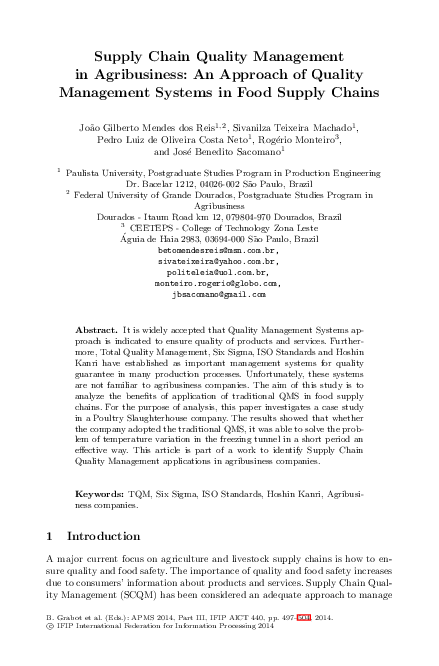 (PDF) Supply Chain Quality Management in Agribusiness: An Approach of Quality Management Systems ...