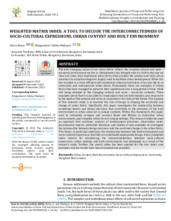 (PDF) WEIGHTED MATRIX INDEX: A TOOL TO DECODE THE INTERCONNECTEDNESS OF SOCIO-CULTURAL ...