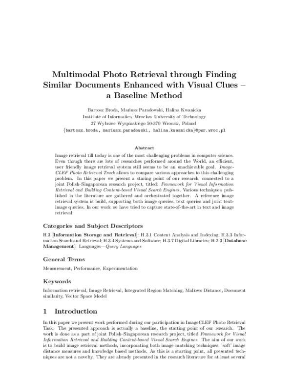(PDF) Multimodal Photo Retrieval through Finding Similar Documents Enhanced with Visual Clues–a ...