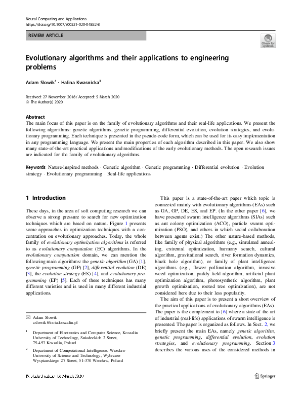 (PDF) Evolutionary algorithms and their applications to engineering problems