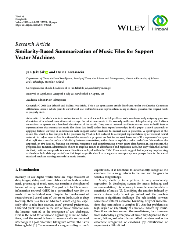 (PDF) Similarity-Based Summarization of Music Files for Support Vector ...