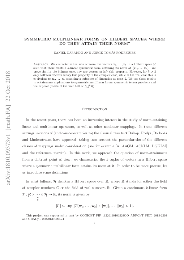 (PDF) Symmetric multilinear forms on Hilbert spaces: where do they ...