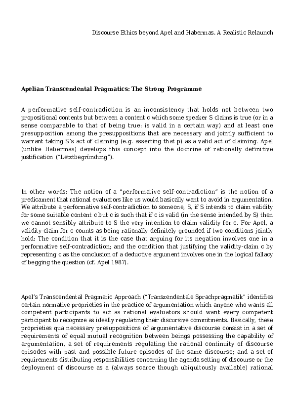 (PDF) Discourse Ethics beyond Apel and Habermas. A Realistic Relaunch