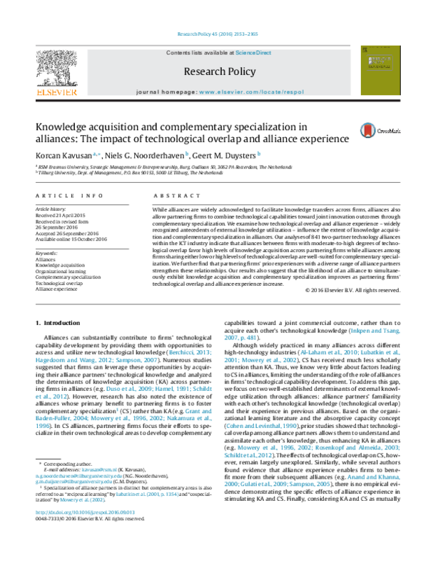 (PDF) Knowledge acquisition and complementary specialization in ...