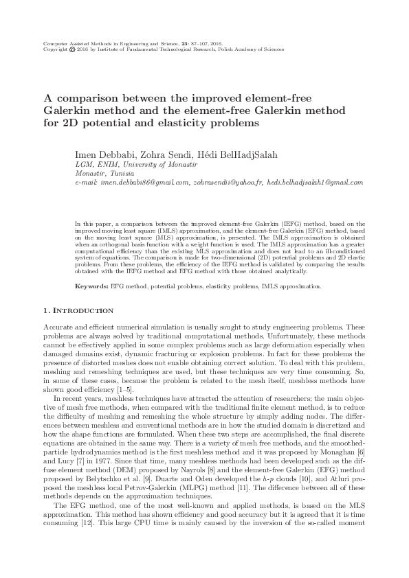 Pdf A Comparison Between The Improved Element Free Galerkin Method And The Element Free