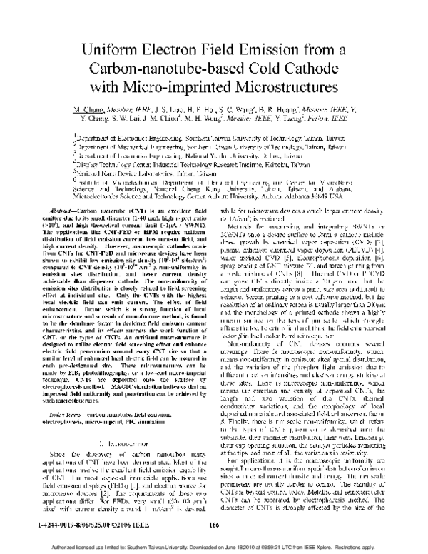(PDF) Uniform Electron Field Emission from a Carbon-nanotube-based Cold ...