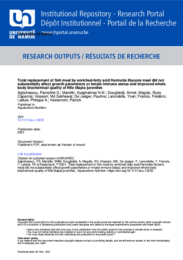 (PDF) Total replacement of fish meal by enriched‐fatty acidHermetia ...