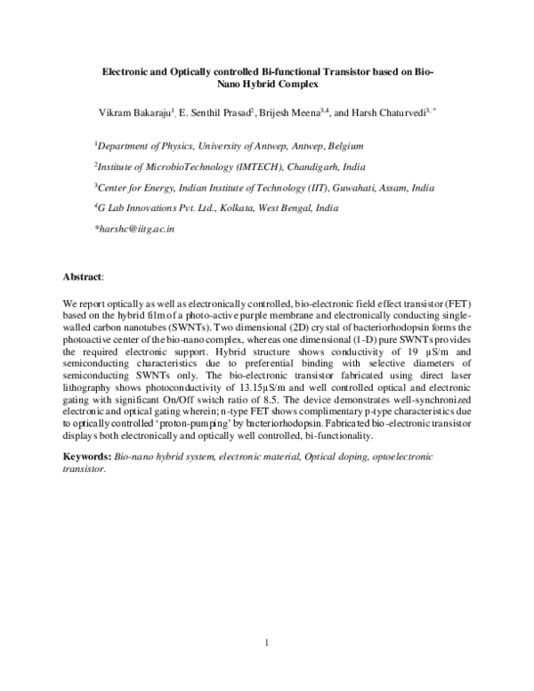 (PDF) Electronic and Optically controlled Bi-functional Transistor ... (PDF) Electronic and Optically controlled Bi-functional Transistor ...