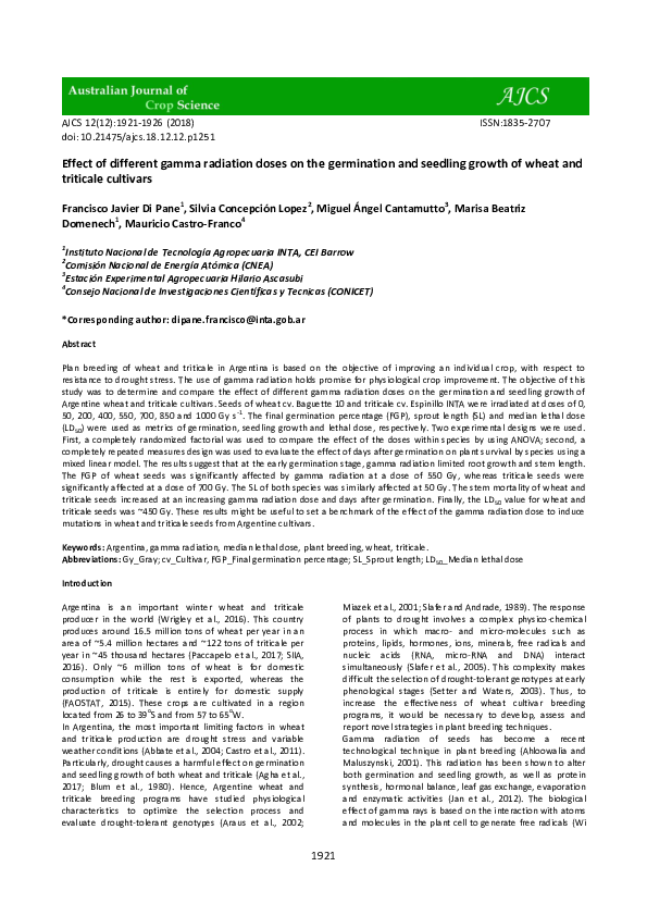 (PDF) Effect of different gamma radiation doses on the germination and ...