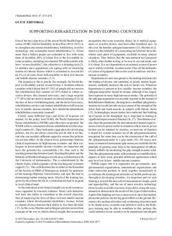 (PDF) Supporting rehabilitation in developing countries