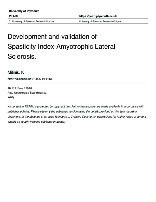 (PDF) Development and validation of Spasticity Index-Amyotrophic Lateral Sclerosis | Alan ...