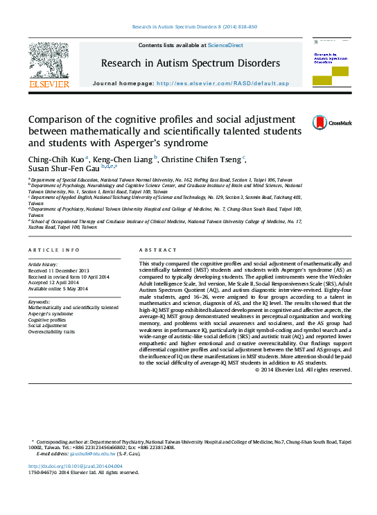 (PDF) Comparison of the cognitive profiles and social adjustment between mathematically and ...