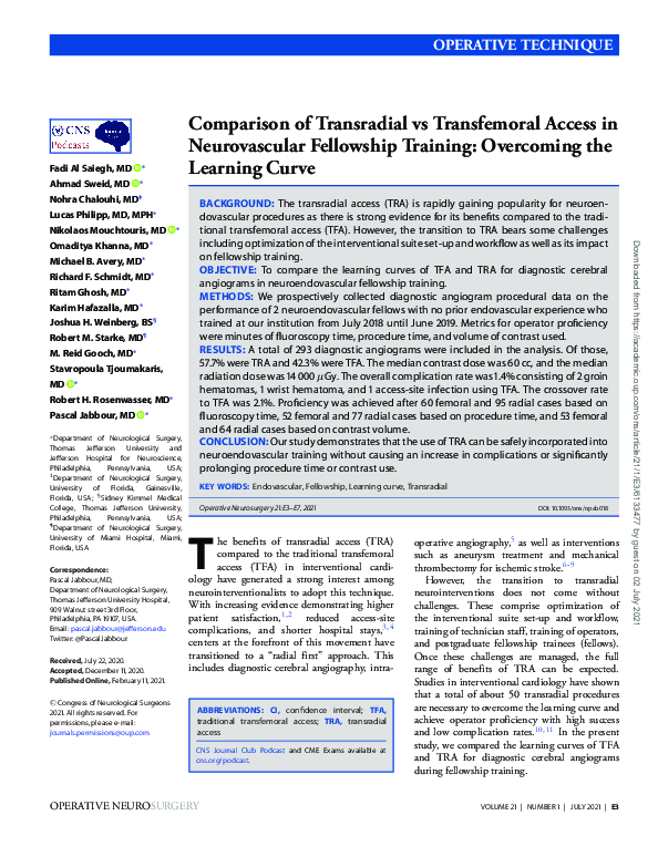 (PDF) Comparison of Transradial vs Transfemoral Access in Neurovascular Fellowship Training ...