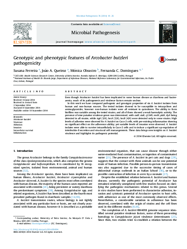 (PDF) Genotypic and phenotypic features of Arcobacter butzleri pathogenicity