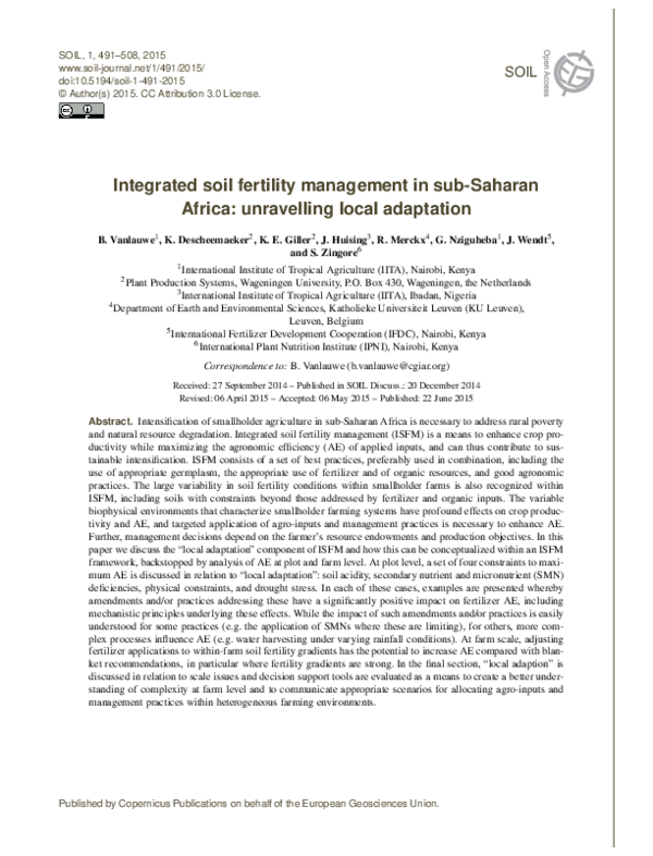 (PDF) Integrated soil fertility management in sub-Saharan Africa: unravelling local adaptation