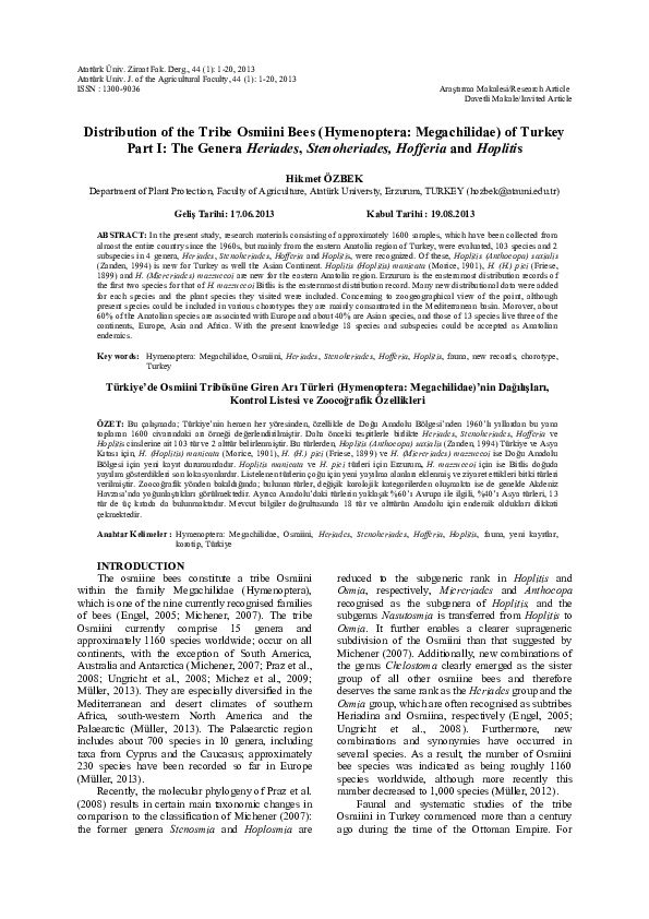 (PDF) Türkiye’de Osmiini tribüsüne giren arı türleri (Hymenoptera ...