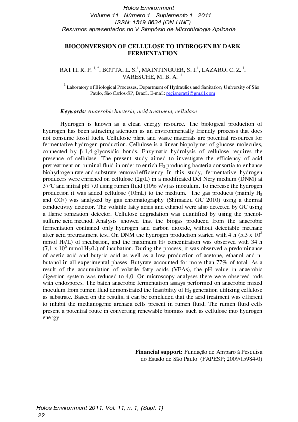 (PDF) Bioconversion of Cellulose to Hydrogen by dark fermentation