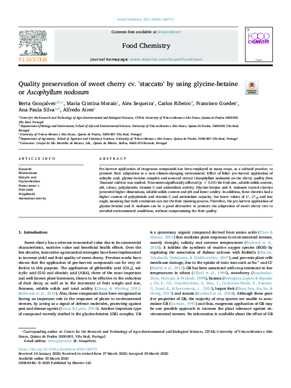 (PDF) Quality preservation of sweet cherry cv. 'staccato' by using ...