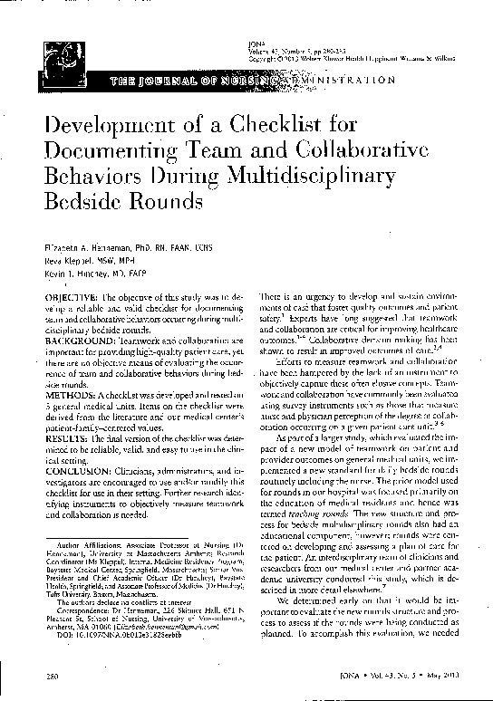 (PDF) Development of a Checklist for Documenting Team and Collaborative ...