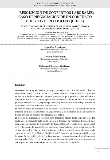 (PDF) RESOLUCIÓN DE CONFLICTOS LABORALES: CASO DE NEGOCIACIÓN DE UN ...