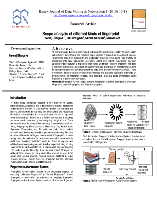 (PDF) Scope analysis of different kinds of fingerprint | neeraj ...