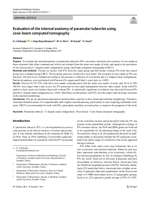 (PDF) Evaluation of the internal anatomy of paramolar tubercles using ...