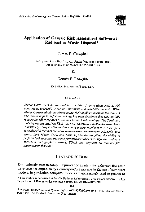 (PDF) Application of generic risk assessment software to radioactive ...