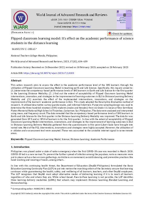 (PDF) Flipped classroom learning model: It’s effect on the academic ...