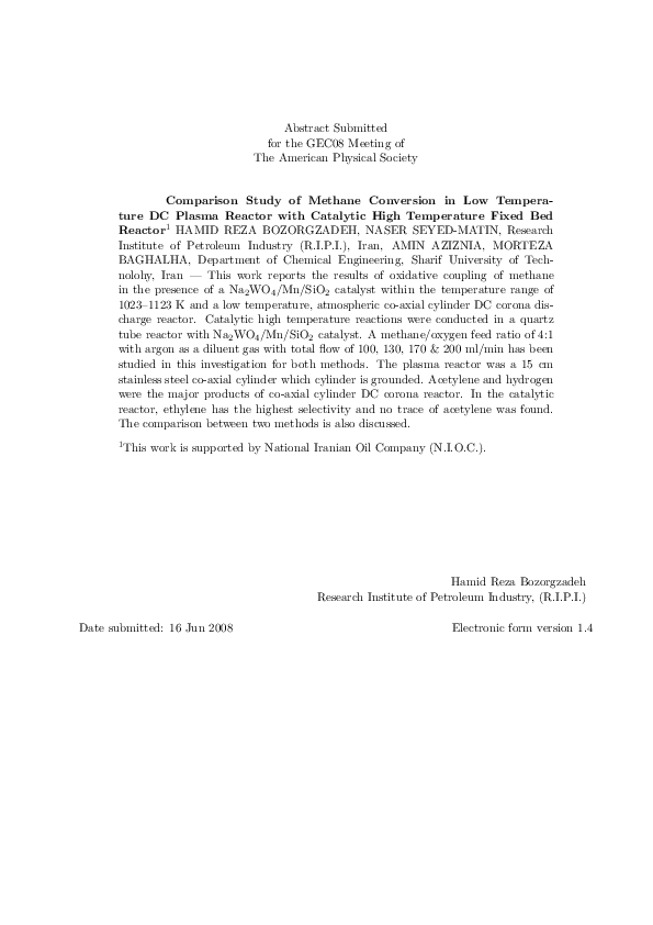 (PDF) Comparison Study of Methane Conversion in Low Temperature DC ...