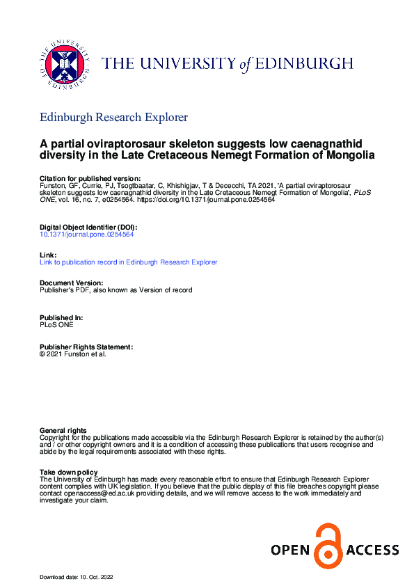 (PDF) A partial oviraptorosaur skeleton suggests low caenagnathid ...