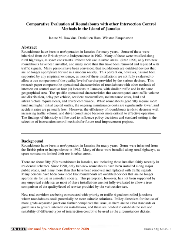 (PDF) Comparative Evaluation of Roundabouts with other Intersection ...
