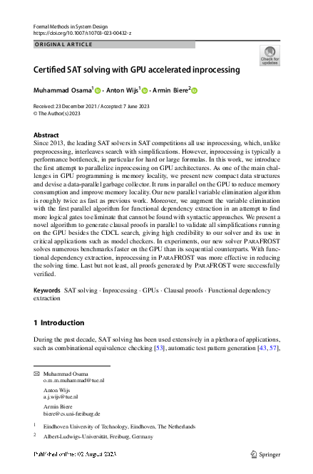 (PDF) Certified SAT solving with GPU accelerated inprocessing
