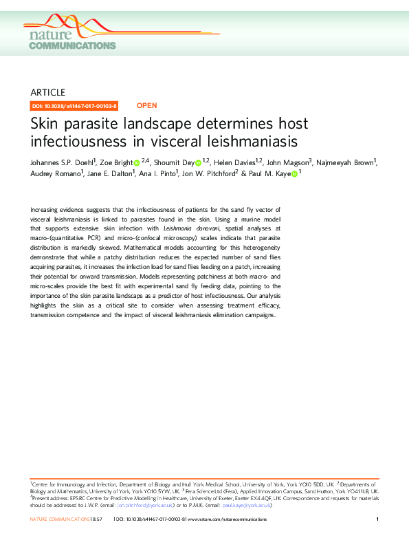 (PDF) Skin parasite landscape determines host infectiousness in ...