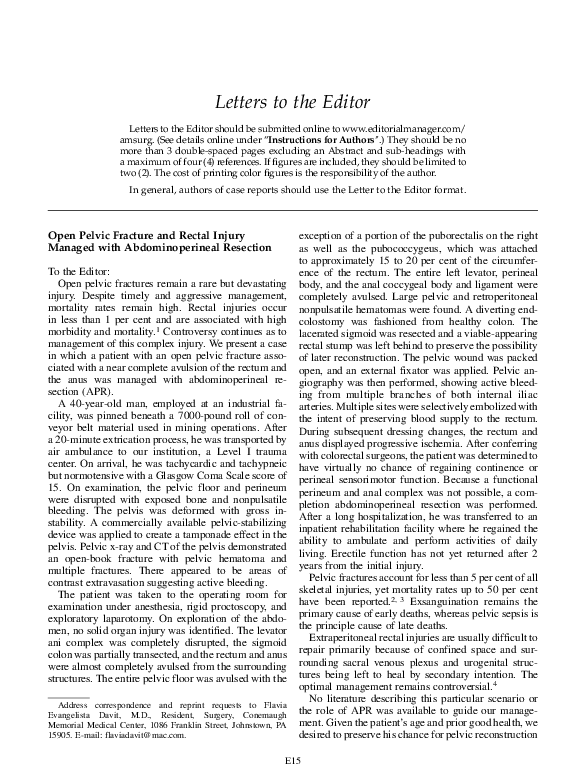 (PDF) Open Pelvic Fracture and Rectal Injury Managed with ...