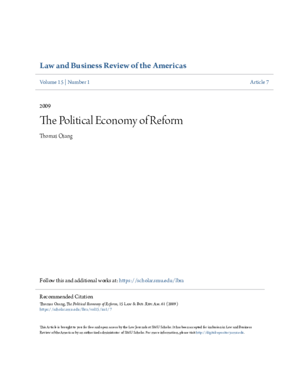 (PDF) The Political Economy of Reform