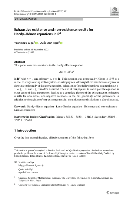 (PDF) Exhaustive existence and non-existence results for Hardy–Hénon ...
