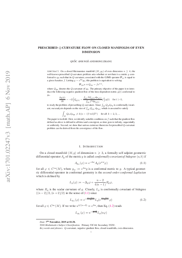 (PDF) Prescribed Q-curvature flow on closed manifolds of even dimension