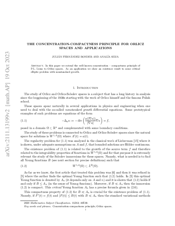 Pdf The Concentration Compactness Principle For Orlicz Spaces And Applications