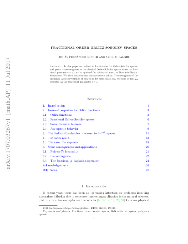 Pdf Fractional Order Orlicz Sobolev Spaces Julian Fernandez Bonder