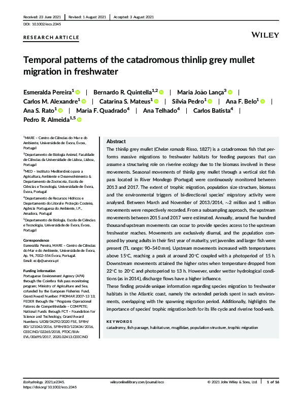 (PDF) Temporal patterns of the catadromous thinlip grey mullet ...