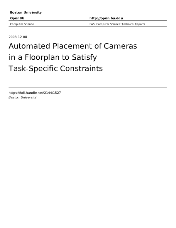 (PDF) Automated Placement of Cameras in a Floorplan to Satisfy Task-Specific Constraints