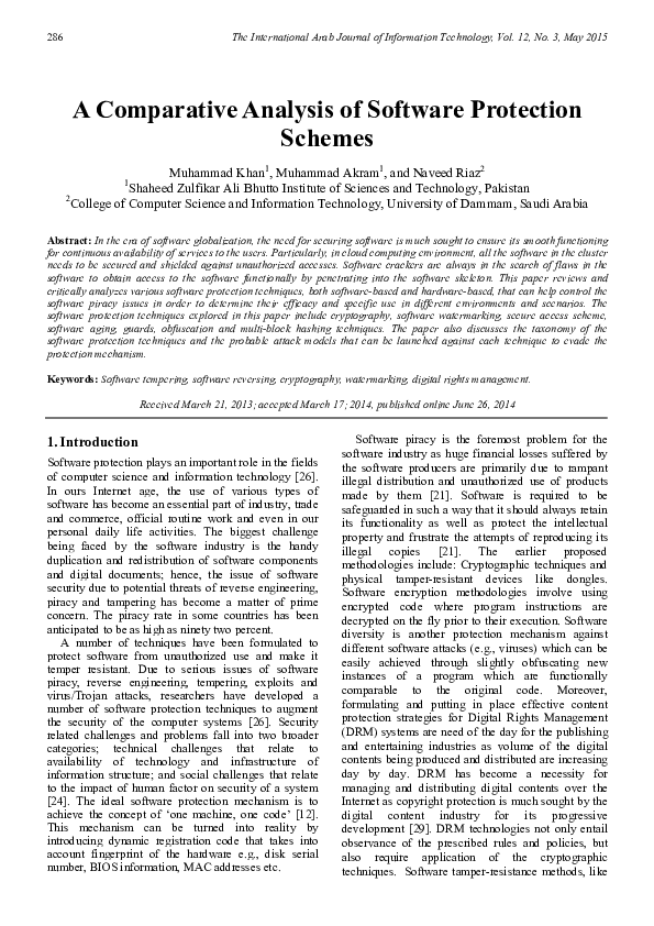 (PDF) A Comparative Analysis of Software Protection Schemes